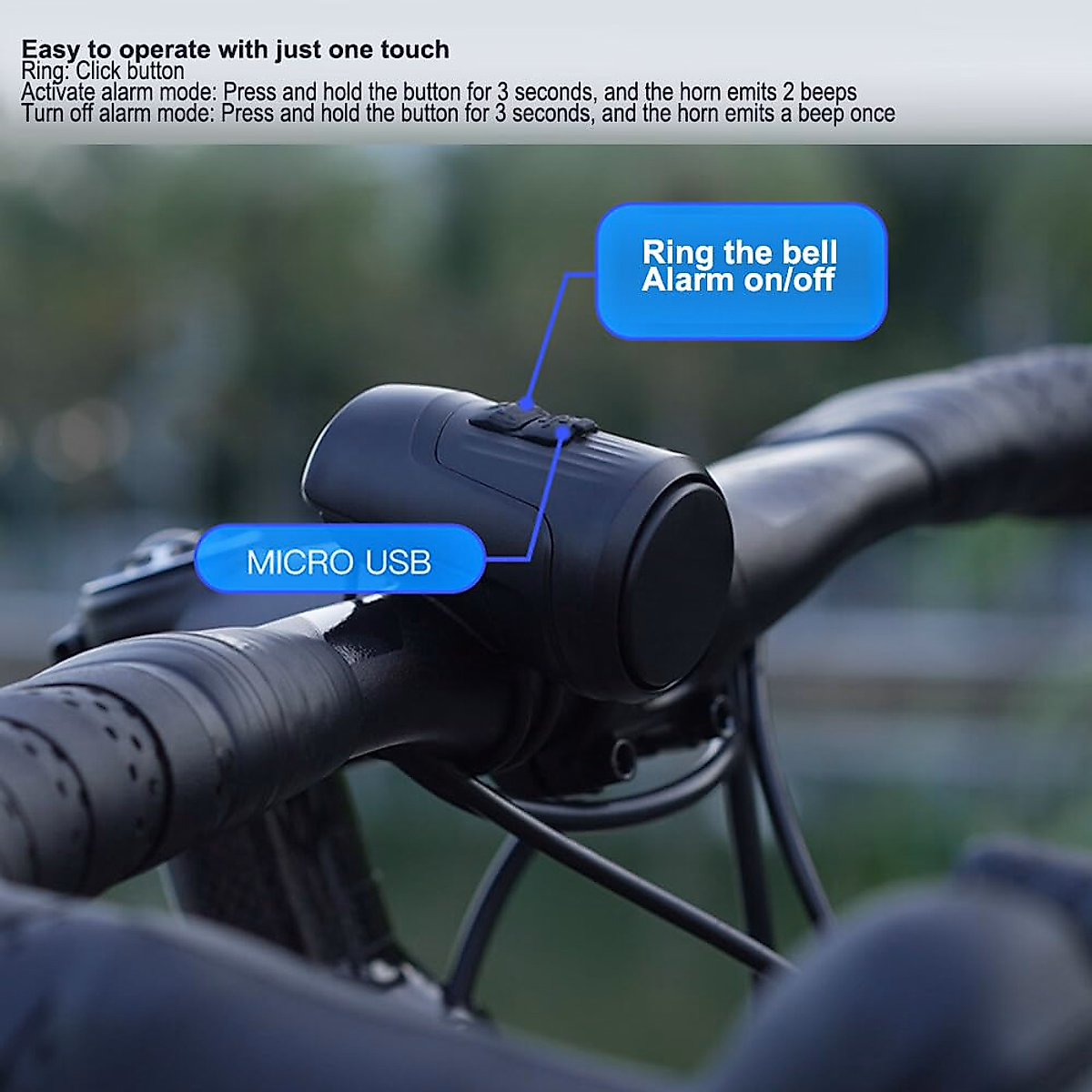 SEADEAR Electric Bike Horn 125db Bicycle Bell with Anti Theft Alarm, Portable USB Charging Alarm Waterproof Bicycle Horn Compatible for MTB/BMX/Scooter/Road Cycling