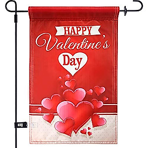 Happy Valentines Day Garden Flag Double Sided Decorations Heart Garden Flag with 1 Rubber Stopper and 1 Clear Anti-wind Clip for Garden Valentines Day Party Supplies, 12 x 18 Inch