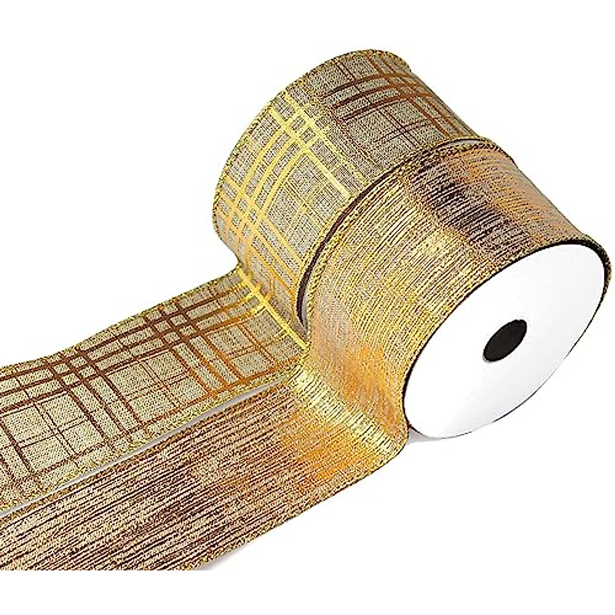 Gold Ribbon Wired Christmas Tree Ribbon 2.5 Inch Xmas Ribbons 6 Rolls 36 Yards Burlap Organza Sheer Mesh Metallic Glitter Crafts Decorating Gift Wrapping Bows Gift Wrap Bow Tree Topper Wreath