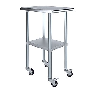 AmGood 24" x 18" Stainless Steel Work Table with Casters | Heavy Duty Metal Utility Table On Wheels | Kitchen Island Cart