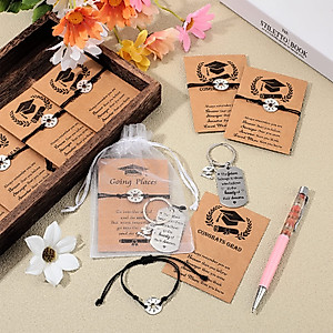 Junkin 20 Pack Graduation Bracelet Gift for Her Him Graduation Keychain Class of 2024 Student Compass Bracelet College School(Congrats Grad)