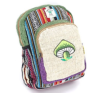 Himalaya Handmade Unique 100% Hemp Backpack Small Backpack Hippie Backpack Festival Backpack Hiking and Laptop Backpack FAIR TRADE with Love Multi/Green Mini