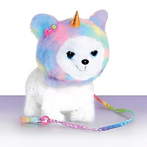 Barbie Walking 10-inch Puppy with Glittering Eyes and Unicorn Hat, Barks and Walks, Kids Toys for Ages 3 Up by Just Play