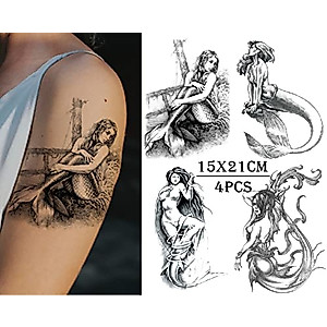 YAKAGO 13 Pieces Mermaid Temporary Tattoos For Women Girls Waterproof Fake Tattoo Stickers