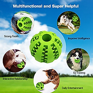 Idepet Dog Toy Ball, Nontoxic Bite Resistant Toy Ball for Pet Dogs Puppy Cat, Dog Pet Food Treat Feeder Chew Tooth Cleaning Ball Exercise Game IQ Training Ball(2 Pack-Blue&Green)