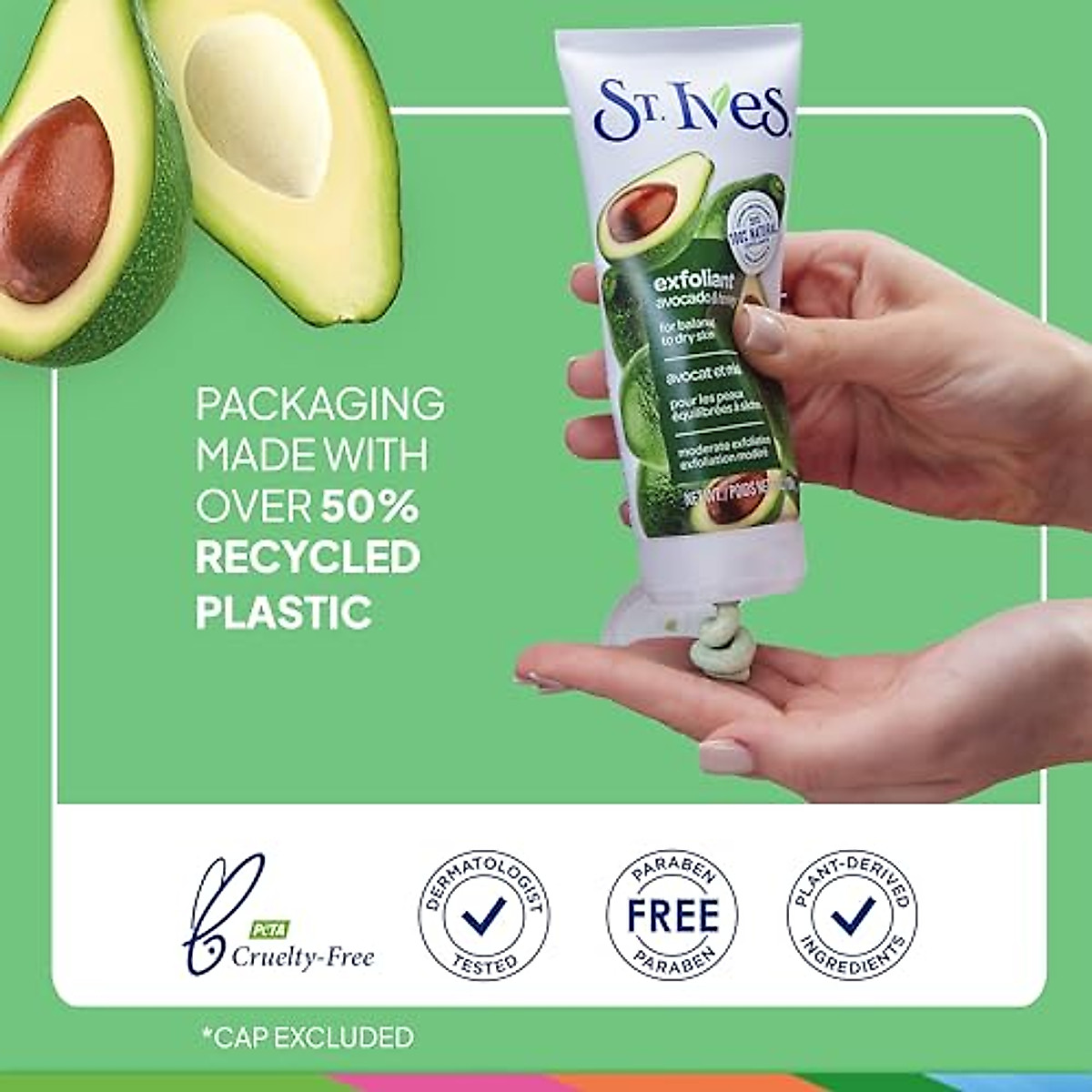 St. Ives Soft Skin Face Scrub, Avocado & Honey Moderate Exfoliator For Soft, Smooth Skin, Oil-free Facial Scrub Made with 100% Natural Exfoliants, 6 oz, 6 Pack