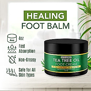 Tea Tree Oil Foot Cream - Instantly Hydrates and Moisturizes Cracked or Callused Feet - Rapid Relief Heel Cream - Natural Treatment Helps & Soothes Irritated Skin, Athletes Foot, Body Acne