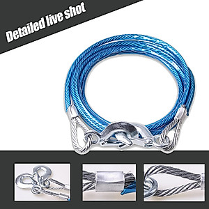 cueclue 1 PC Heavy Duty Car Towing Cable with Hooks, 13.1Ft x 0.3In Metal Portable Durable Vehicle Winch Cable, Universal Automotive Wire Rope Accessories for Tow Truck Wrecker Rollback SUV (Blue)