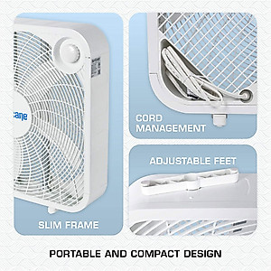 Hurricane Box Fan - 20 Inch, Classic Series, Floor Fan with 3 Energy Efficient Speed Settings, Compact Design, Lightweight - ETL Listed, White