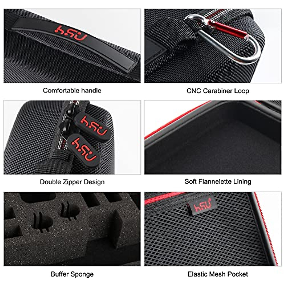 HSU Large Carrying Case for GoPro Hero 11,10,9, Hero 8,7,6,5,4,3 and Accessories, DJI Osmo Action,AKASO,Campark,YI Action Camera and More (Upgrade Sponge Precut Slots)(Red)