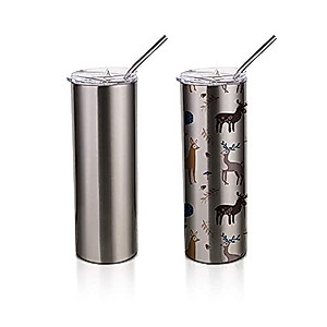 PYD Life Sublimation Blanks Skinny Tumbler Cups Silver 20 OZ Stainless Steel Straight Tumbler with Metal Straw for Tumbler Heat Press Sublimation Oven Printing 4 Pack