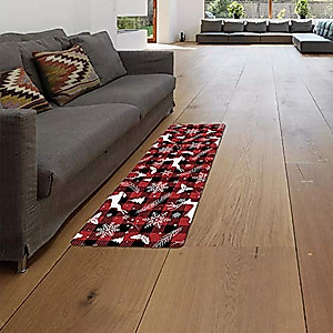 Libaoge Kitchen Mat Rug Set of 2 Christmas Elk Gift Snowflake Buffalo Red Black Plaid Runner Rug Anti-Fatigue Comfort Memory Foam Standing Mat Non-Slip Floor Door Mat for Bathroom 18x30in+18x60in