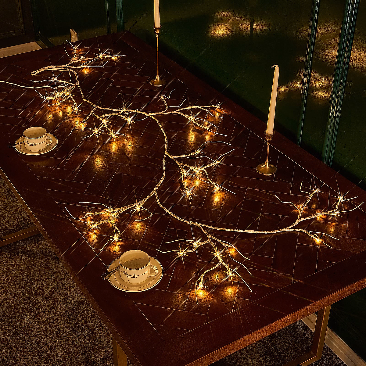 Birchlitland Birch Garland Lights 6FT 48 LED Battery Operated - Lighted Twig Vine with Timer for Christmas Fireplace Decoration Indoor Outdoor Use