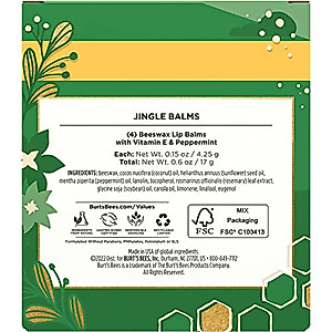 Burt's Bees Christmas Gifts, 4 Lip Balm Stocking Stuffers Products, Jingle Balms Set - Classic Beeswax Moisturizing Lip Balm