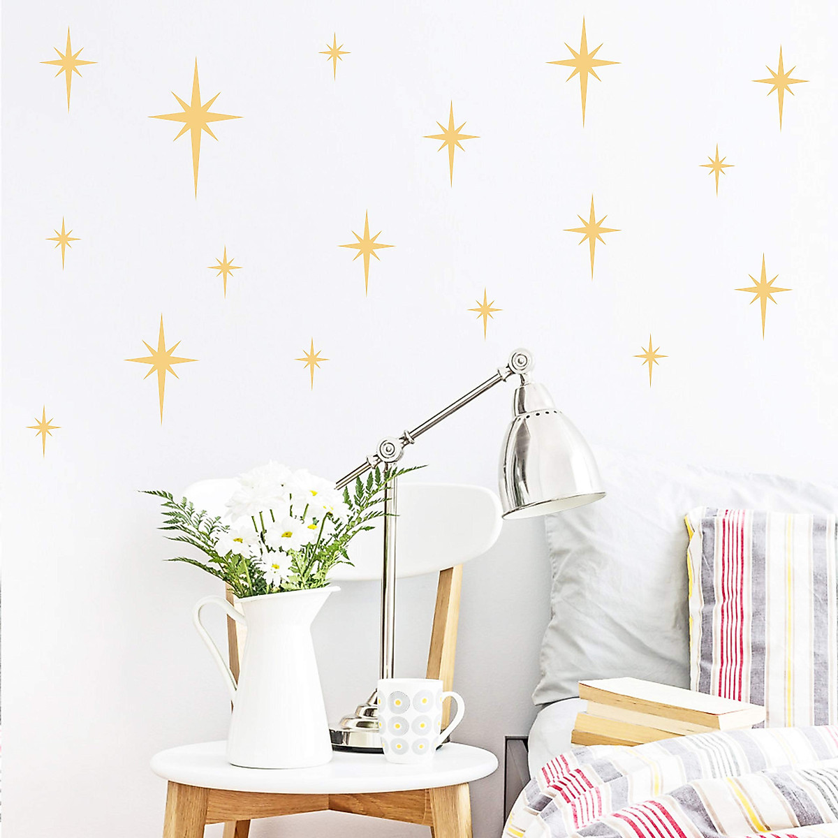 GESTYZ Retro Star Vinyl Wall Decals Starbursts Wall Stickers for Nursery Kids Room Wall Decals Unique Wall Decals for Baby Girls Boys Bedroom Nursery Decor(Y10) (Matte Gold)