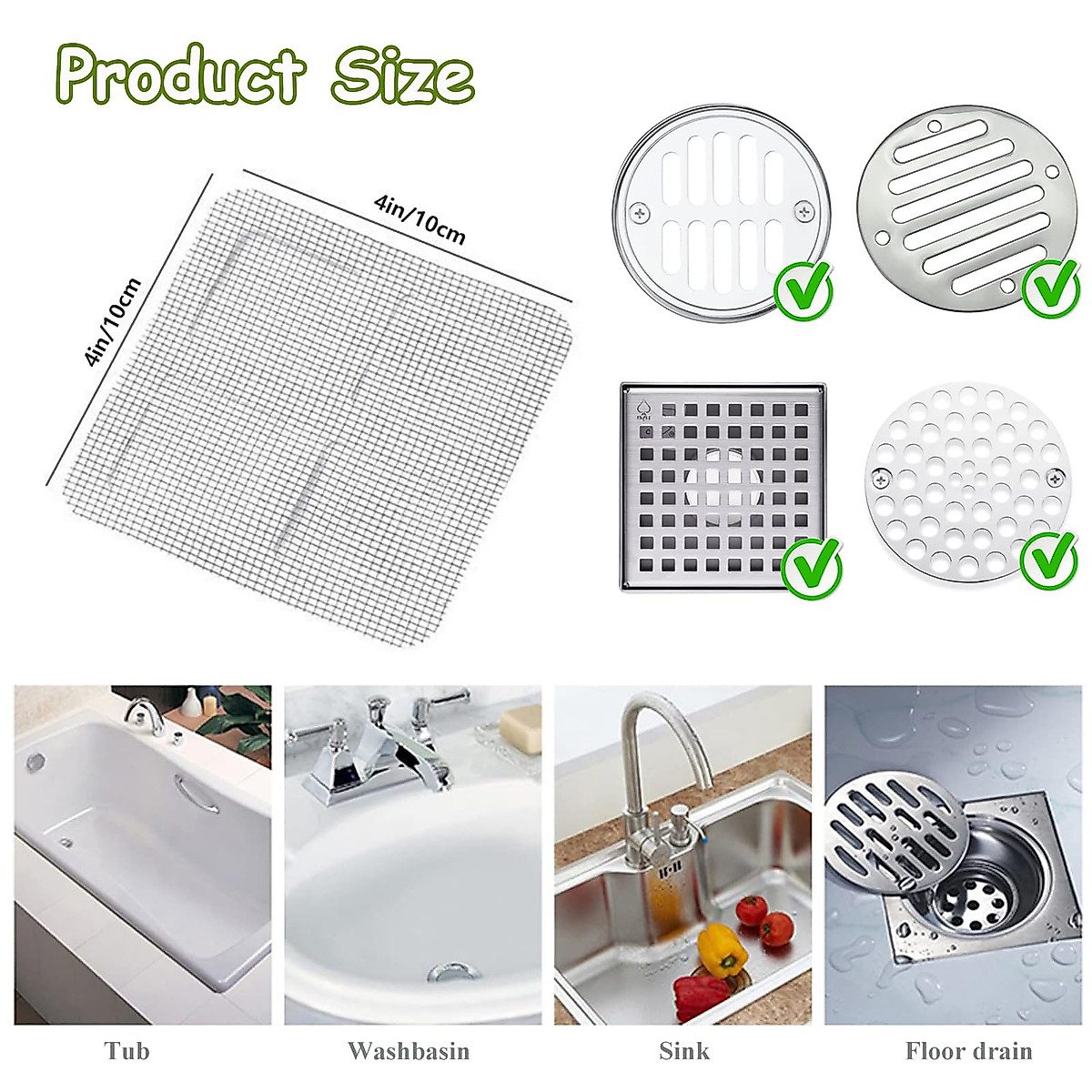 Disposable Shower Drain Hair Catcher Mesh Stickers, Floor Drain Sticker, Disposable Drain Hair Catcher, Bathroom, Laundry, Bathtub, Kitchen, Sink, for Human and pet Hair (50pcs)