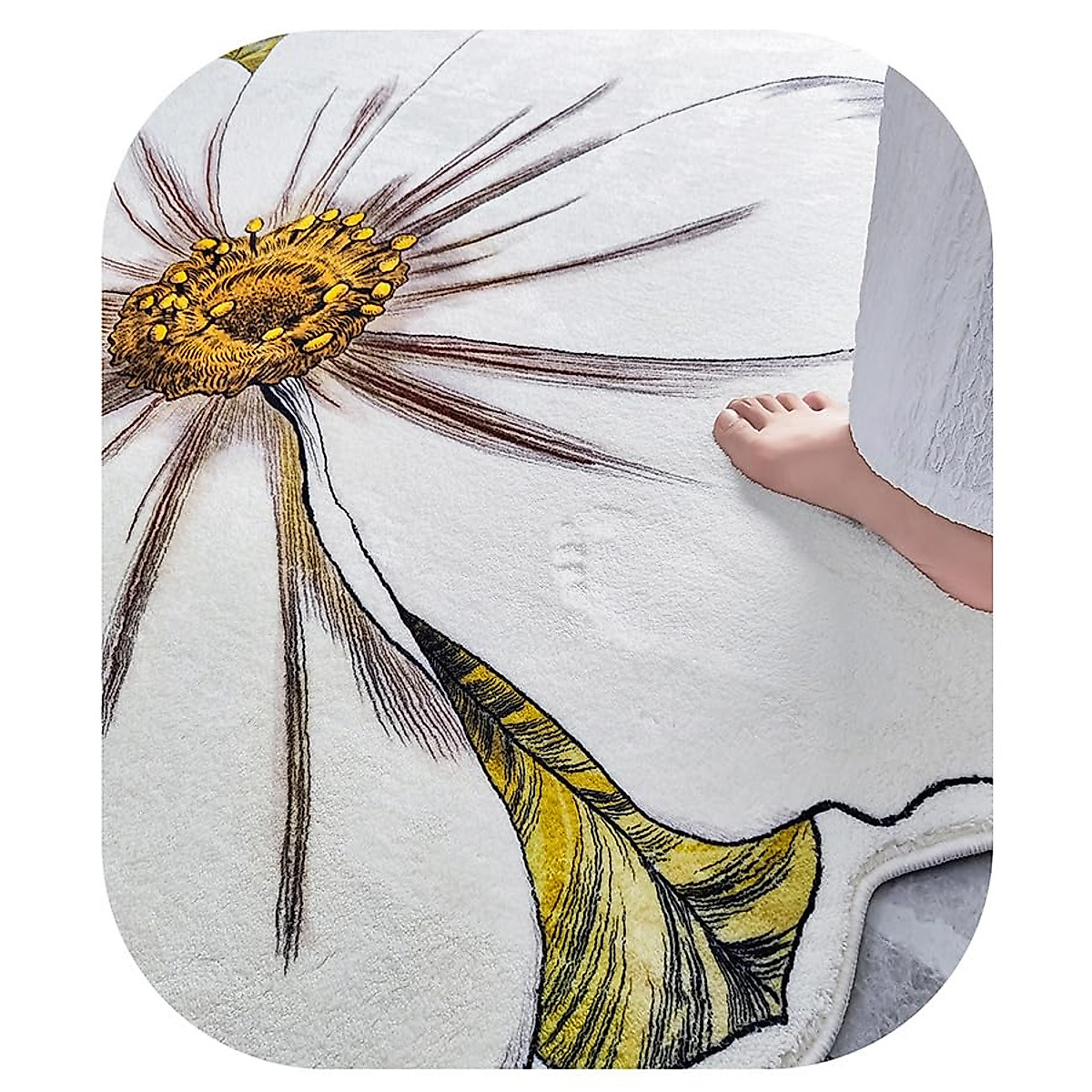 Flower Rug for Bedroom Kitchen Bathroom Entrance Kid's Room Non Slip Rug Bath Mat Flower Area Rug Small Flower Shaped Rugs White Flower Shaped Rug (Yellow, 2.6ftx2.6ft)