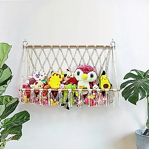 Stuffed Animal Net or Hammock,Boho Handmade Cute Stuffed Animals Storage For Hanging,Toy Storage Organizer For Kids Bedroom (Beige 3)