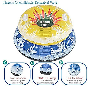 HIWENA Snow Tubes, Inflatable Snow Tubes for Family with 2 Higher Handles, Heavy Duty Snow Sled for Adults, and Snow Toy for Kids, 48 and 37 Inch Snowflake Snow Tubes (2 Pack)