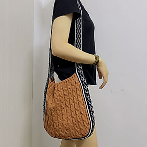 Fairy Grunge Knitted Shoulder Bags Y2K Fairycore Tote Bag Aesthetic Crochet Hobo Crossbody Bag Indie Purse Accessories (Beige)