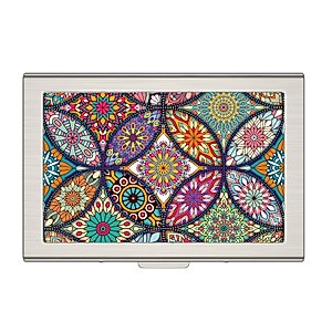 howfateam Credit Card Holder，Slim Card Holder Wallet，RFID protective Metal Card Holders, Credit Cards Card Organizer for Women Men,Round Mandala