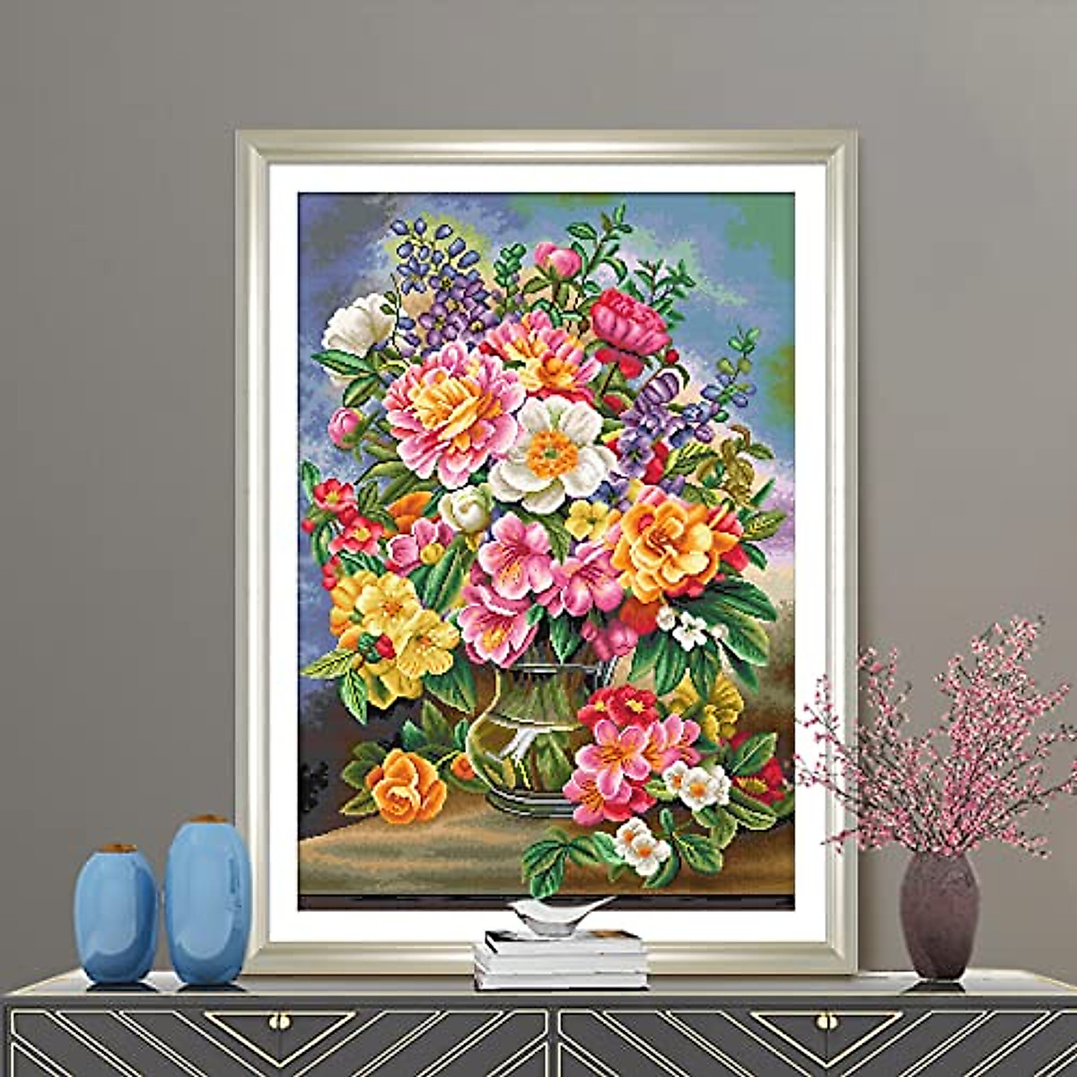 Magxvouy Beginners Cross Stitch Kits Stamped Full Range of Embroidery Kits for Adults DIY Cross Stitches kit Embroidery Patterns for Needlepoint kit- Brilliant Flowers 15.7x21.7 inch