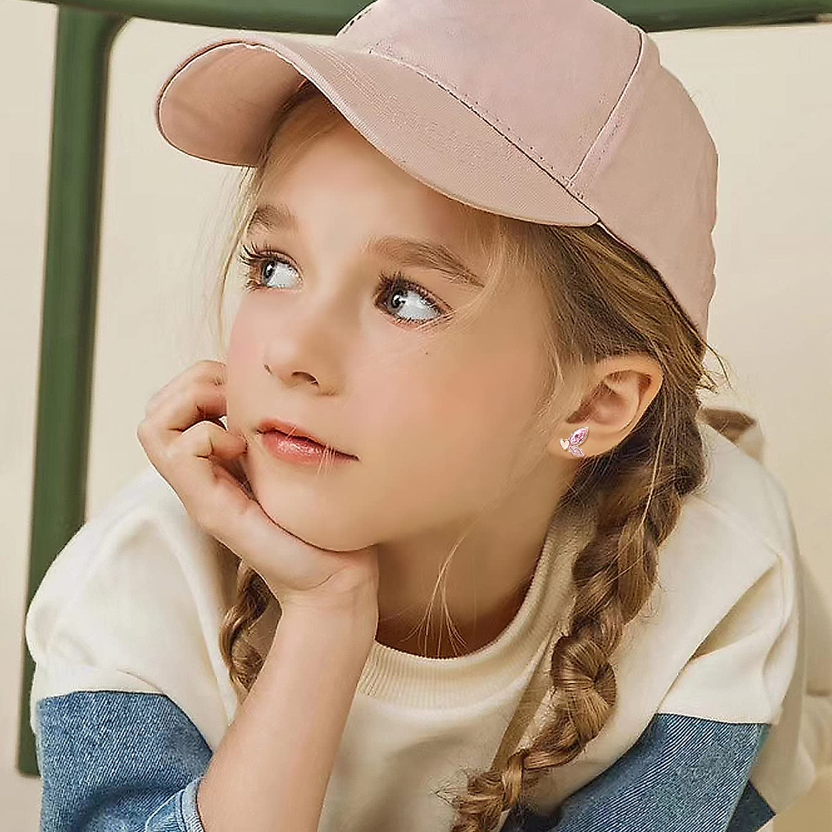 Butterfly Stud Earring for Girls - Sterling Silver Cubic Zirconia Half Butterfly Wing Earrings Dainty Hypoallergenic Heart Studs Earrings for Sensitive Ears Birthday Jewelry Gifts for Women Daughter