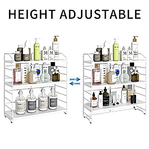 BOIVSHI 3-Tier Bathroom Countertop Rack Organizer, 8-Levels Height Adjustable Organizer Countertop Storage Shelf for Bathroom Kitchen Spice Rack Vanity Tray Cosmetic Storage Holder, Metal White