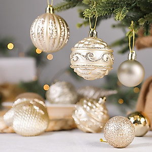 Alupssuc 80Pcs Christmas Balls Ornaments Set, Christmas Tree Decorations, Shatterproof Plastic Christmas Decor Hanging Balls with Hooks for X-mas Party Wedding Holiday, Champagne Gold
