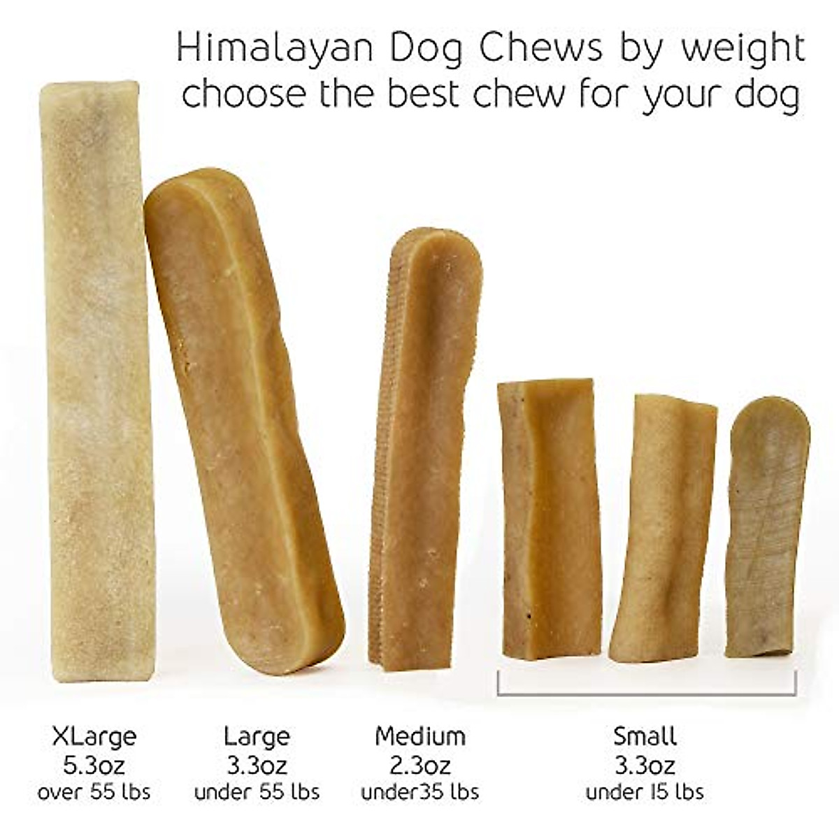 Himalayan Dog Chew Original Yak Cheese Dog Chews, 100% Natural, Long Lasting, Gluten Free, Healthy & Safe Dog Treats, Lactose & Grain Free, Protein Rich, Mixed Sizes, Dogs 55 Lbs & Smaller, 3.3 oz