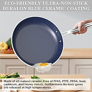 Nuwave Healthy Duralon Blue Ceramic Nonstick Cookware Set, Diamond Infused Scratch-Resistant, PFAS Free, Dishwasher & Oven Safe, Induction Ready & Evenly Heats, Tempered Glass Lids & Stay-Cool Handles