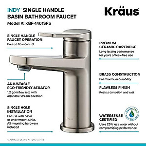 KRAUS Indy Single Handle Basin Bathroom Faucet in Spot Free Stainless Steel, KBF-1401SFS
