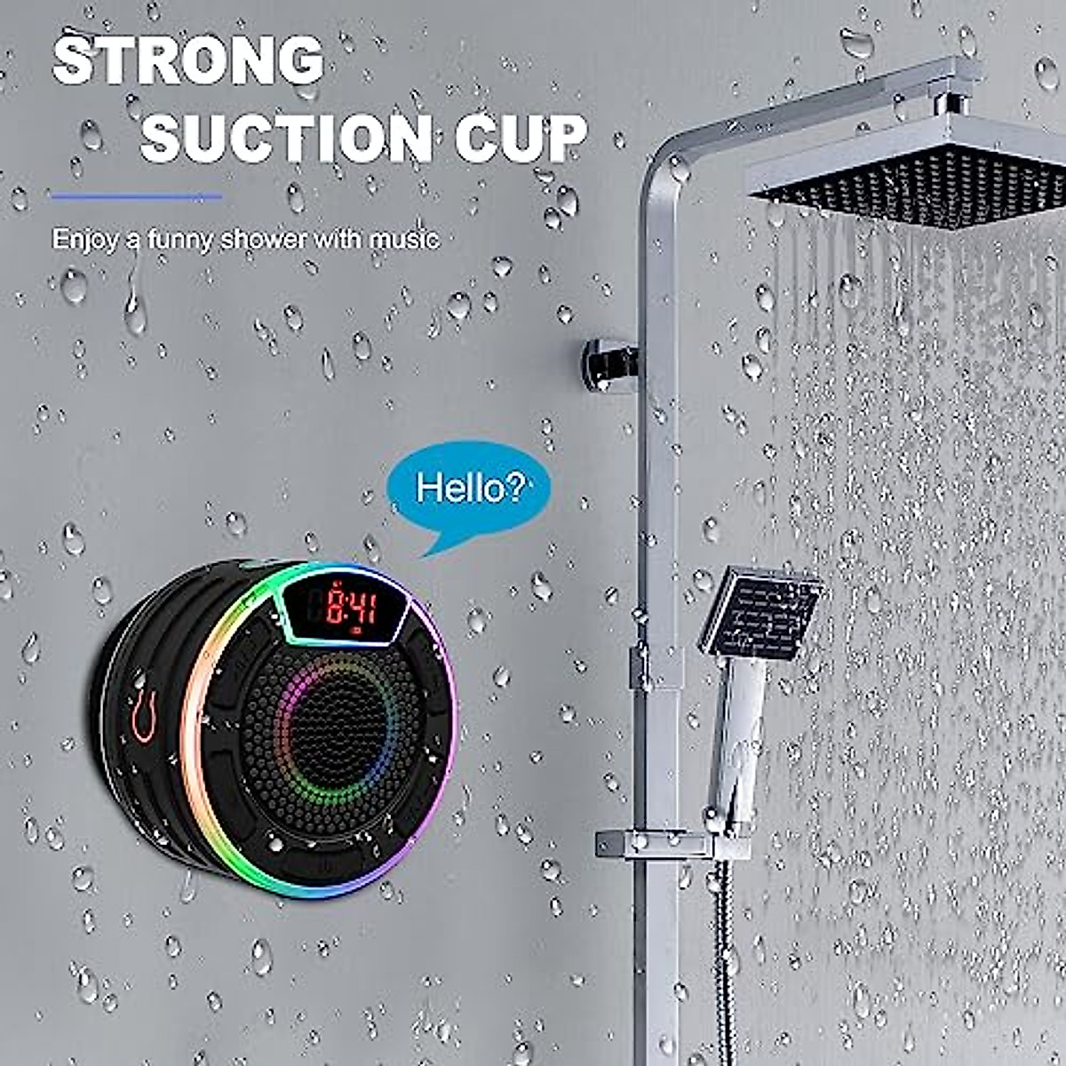 BassPal Bluetooth Speakers, IPX7 Waterproof Shower Speaker, Portable Speaker with LED Display, FM Radio, Suction Cup, Light Show, Built-in Mic, Best Gifts for Pool Beach Home Party Travel Outdoors