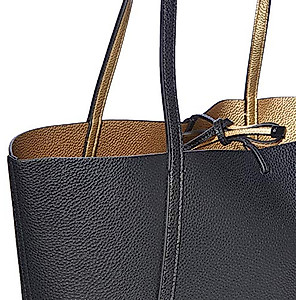 A|X ARMANI EXCHANGE womens Reversible Pebbled Tie Eco Leather Tote Bag, Black/Gold-black/Gold, One Size US
