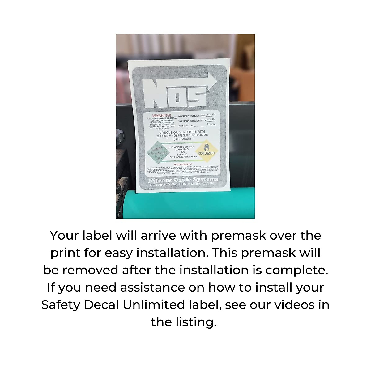 Safety Decal Unlimited Nitrous Oxide 2LB NOS Bottle Replacement Carbon Fiber Pattern Label Sticker Decal Made in America Non Laminated