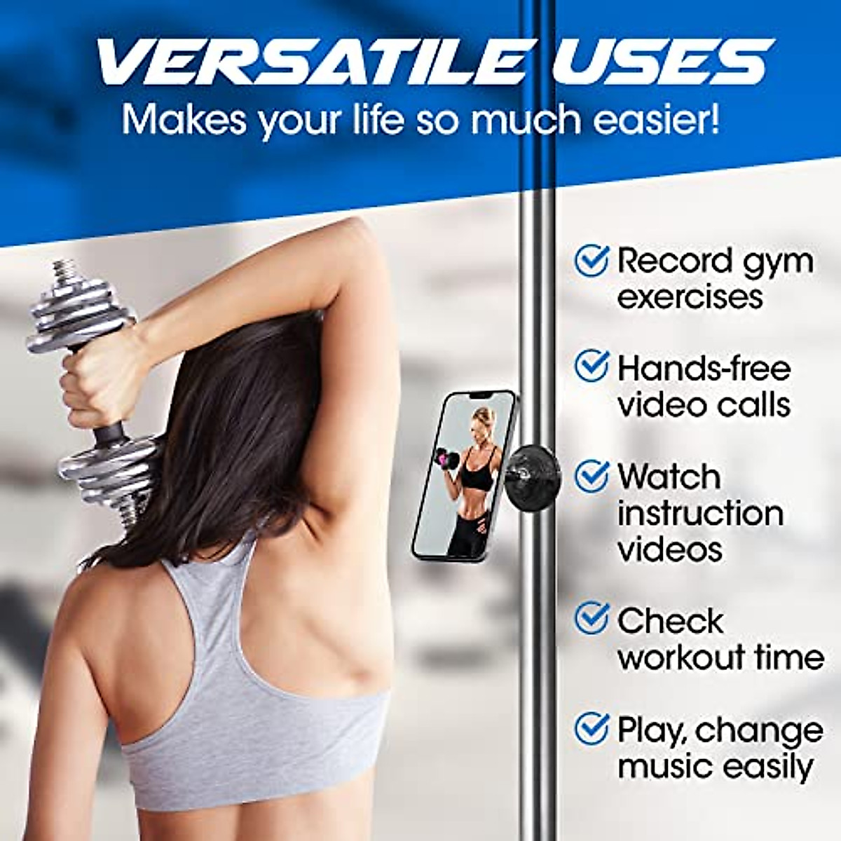 Magnetic Phone Mount - Mobile Gym - A Phone Holder for Videos - Double Sided Magnet – Extra STONG-Fits Any Phone GYM BUDDY (Black)