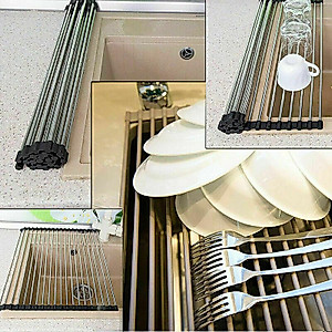 18x15 Roll up Sink Drying Rack Over The Sink Multipurpose roll-up Dish Drying Rack Kitchen Stainless Steel Sink Drain Rack Roll Up Dish Rack Food Drying Mat roll-up Dish Drying Rack