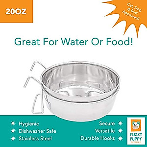 Fuzzy Puppy Pet Products Elevated Crate Bowl for Pets, Great for Dog, Cat and Critter Crates, Kennels, Coups & Cages, Stainless Steel, Silver, 20 oz (CCHH-20)