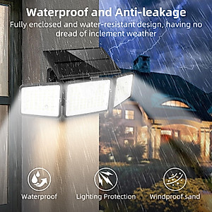 daphino Solar Lights Outdoor 2500LM Motion Sensor Outdoor Lights,3 Head 355° Wide Angle Street Area Lights, Waterproof Security Lights with 3 Modes(Black,Non-Remote-2 Pcs)