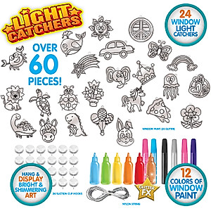 Klever Kits 24PCS Window Art Suncatcher Paint Kit, Create Your Own Window Art Sun Catcher Craft Kit for Kids Ages 4-8, DIY Suncatchers for Toddler Girls Boys Painting Activities Art Project