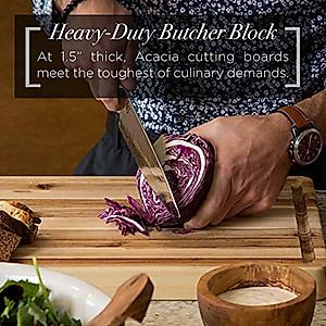 Large Acacia Wood Cutting Board by Door 56 Co 18 x 12 x 1.5 Thick Reversible Chopping Block with Juice Groove