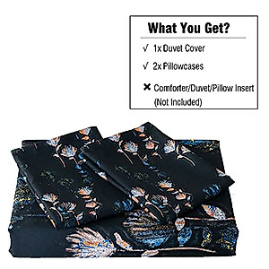 Sheleep Black Floral Duvet Cover Set 3 Pieces Bedding Soft Lightweight Brushed Microfiber Bedding , 1 Duvet Cover 2 Pillow Shams, Queen, Colorful Leaf