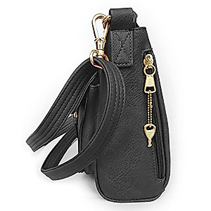 Roma Leathers Concealed Carry Cross Body Handbag - Premium Black Vegan Leather - Adjustable, Detachable, and Wire Reinforced Shoulder Strap - Front Buckle Closure - Dual Gun Entry - Designed in U.S.A
