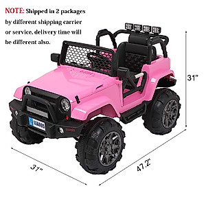 VALUE BOX Extra Larger Ride On Truck, 12V Battery Electric Kids Toddler Motorized Vehicles Toy Car w/Remote Control, 3 Speeds, Spring Suspension, Seat Belts, LED Lights and Realistic Horns (Pink)
