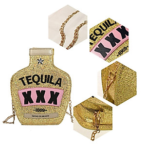 Lanpet Women Sequins Cross Body Bag Bottle Shaped Evening Chain Strap Shoulder Bag