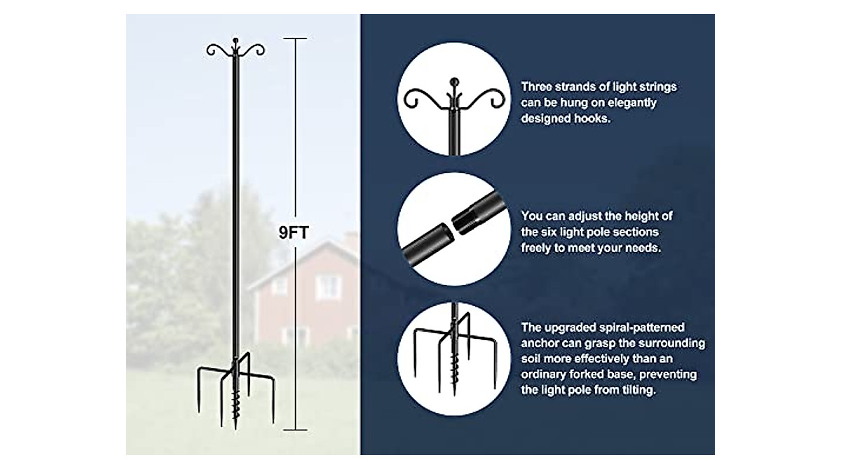 Flanagan 9FT Outdoor String Light Poles - Adjustable & Sturdy