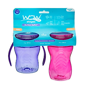 Wow Cup Stages Kids and Baby 360 Sippy Cup, Pink/Purple, 10 oz/7 oz, 2 Pack