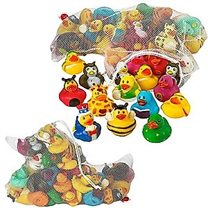Kicko Assorted Rubber Ducks with Mesh Bag - 50 Ducklings, 2 Inch – Jeep Ducks for Kids, Baby Bath Toys, Sensory Play, Stress Relief, Novelty, Stocking Stuffers, Classroom Prizes, Supplies, Holidays