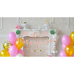 Tropical Graduation Party Decoration, Rose Gold Glittery We are So Proud of You Banner for Beach Theme Grad Party Decorations, Summer Hawaiian Luau Ideas Graduation Gifts