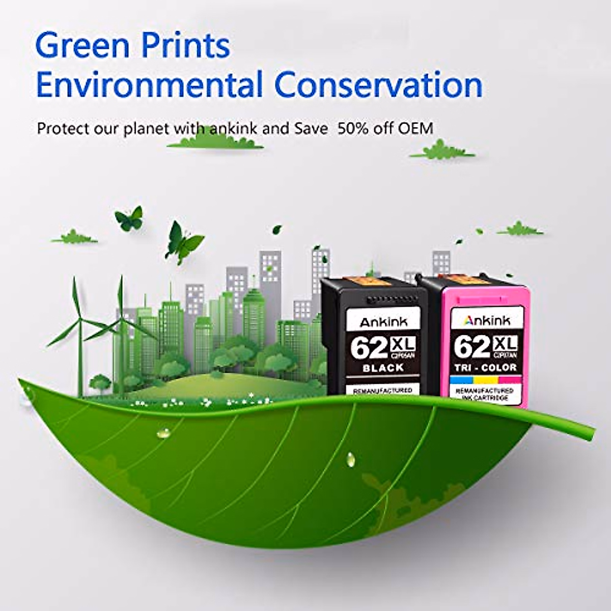 Ankink Higher Yield HP 62XL Ink Cartridge Replacement for 62 HP62XL hp62 XL Envy 5540 5640 5660 7640 7644 7645 OfficeJet 200 250 5740 5745 8040 Printer 3 Black 1 Color (Tricolor) Combo 4 Pack c2p07an
